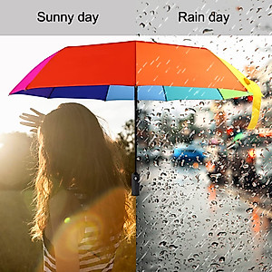LEAGERA Rainbow Umbrella for Adults - Smal Travel Umbrellas for Rain&Sun, Small, Compact, Light, Folding and Portable Rainbow Umbrella For Backpack Umbrella, Automatic Open