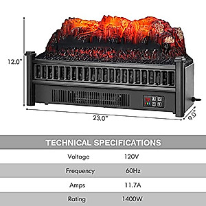 Tangkula 23" Electric Fireplace Log Heater, 1400 W Freestanding Electric Fireplace Stove Insert w/Realistic Flame, Ember Bed, Adjustable Brightness, Overheat Protection, 6H Timer, Remote Control
