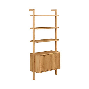 Nathan James Jasper 3-Shelf Solid Wall Mounted Bookcase, Bohemian Bookshelf with Cabinet with Fluted Doors, Set of 3