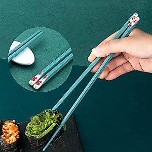 Japanese Style 5 Pairs Fiberglass Chopsticks-Reusable Chopsticks Dishwasher Safe, 9.57 inch/24.3cm Non-Slip Family/ Hotel/ Restaurant Chinese Chop Stick, Gift Set, Dark Green