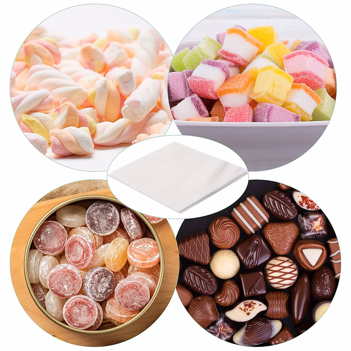 300 Pcs Candy Wrappers for Caramels Non Stick Wax Paper Sheets for Food, 5x5 Inch Parchment Paper Squares Caramel Wrappers Precut Candy Wrapper Paper for Chocolate, Patty, Caramel, Cheese