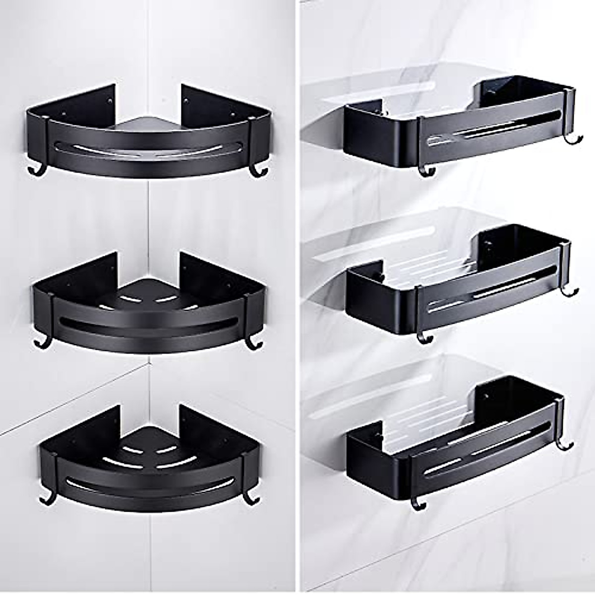 G.D.Metal Adhesive Bathroom Shelf Wall Mounted (Black, Square)