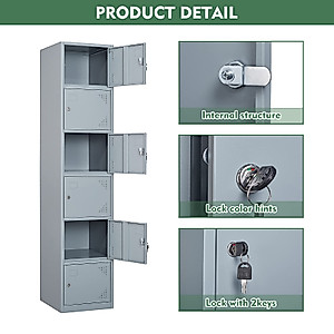 BYNSOE Metal Locker 2 Doors 71" Employees Locker Storage Cabinet Locker School Hospital Gym Locker Requires Assembly (Grey, 2 Doors)