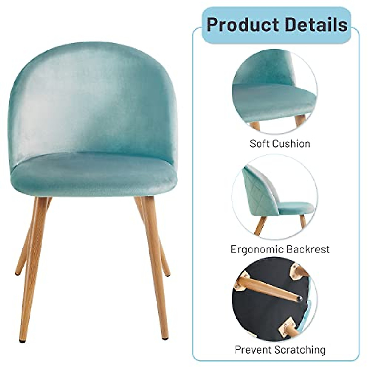 Wonder Comfort Dining Chairs Set of 2 Velvet Cushion Seat Back and Oak Legs,Kitchen Living Room Reception Chairs with Padded Seat (Green)