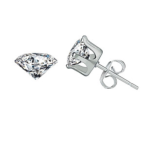 HOVEOX 6 Pairs Alloy Womens Stud Earrings Round Clear Cubic Zirconia Inlaid Simulated Diamond Rhinestone Hypoallergenic Pierced Jewelry CZ Studs 0.1 inch-0.3 inch for Unisex Teens and Women, Silver