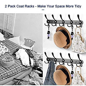 NearMoon Coat Rack Wall Mounted-2 Pack, Heavy Duty Bath Towel Hooks Stainless Steel Robe Hooks Holder, Metal Coat Hook for Towel Coat Hat Key Bathroom Bedroom Hotel Entryway (5 Hooks, Matte Black)