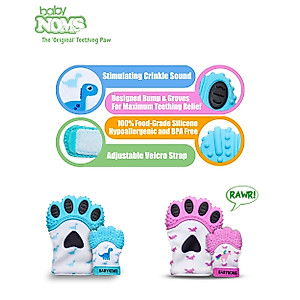 BabyNoms ® Teething Mitten Bundle | Dino Blue & Pink Unicorn Teether Paws