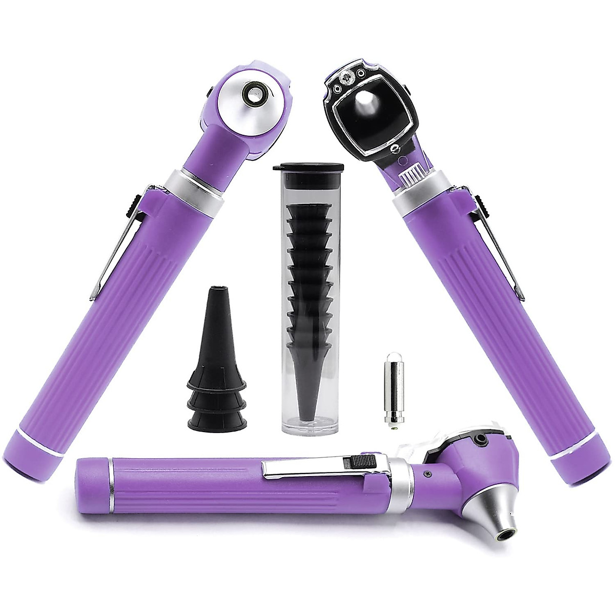 AAProTools Mini Otoscope Kit Student Home Use Led Bright Light Ent Otoscope Pocket Size Purple Plus 1 Extra Replacement Bulb Plus 10 Specula
