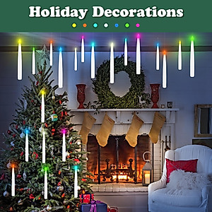 Color Changing Floating Candles with Magic Wand Remote, Christmas Decorations Magical Hanging Candles, 12Pcs Flameless Taper Candle with Multi-Color Battery Operated Window Candles for Christmas Decor