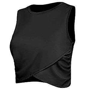Sanutch Cropped Workout Tops for Women Cute Sleeveless Yoga Tops Running Gym Workout Shirts Black S