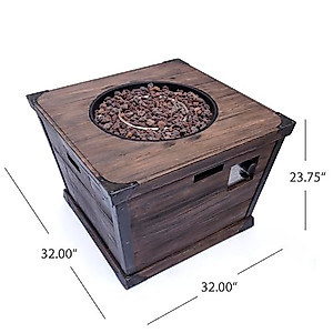 Christopher Knight Home Delaney Outdoor Square Firepit - 40,000 BTU, 32", Brown