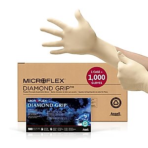 Microflex Diamond Grip MF-300 Disposable Latex Gloves for Automotive, Healthcare, Machinery Industries - Small, Natural (Case of 1000)