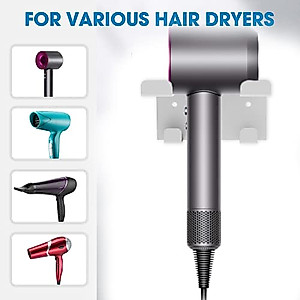 Hair Dryer Holder Wall Mounted - Hanging Blow Dryer |Blow Dryer Holder Rack for Dyson Supersonic Hair Dryer Stainless Steel, Hair Dryer Rack for Bathroom | Black (White)