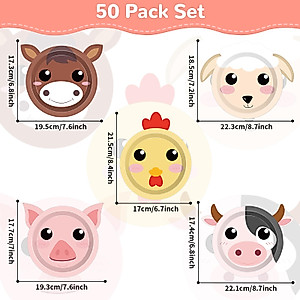 50 Count Farm Animals Party Paper Plates Farm Animal Shaped Disposable Plates Farm Birthday Plates Cake Animal Theme Party Plates for Birthday Baby Shower Farm House Fun Barnyard Animals Party Favors