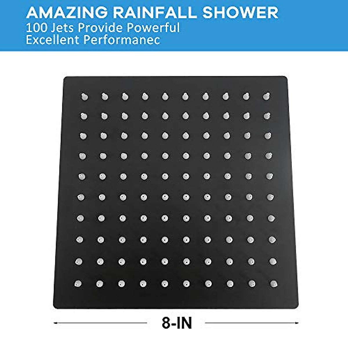 Rain Shower Head With Extension Arm, NearMoon Square Shower Heads, Large Stainless Steel Rainfall Showerhead-Waterfall Full Body Coverage (8 Inch Shower Head With 15 Inch Shower Arm, Matte Black)