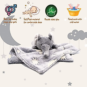 Believe BigDreams Loveys for Babies Girls - Baby Stuffed Animals for Newborn Boy - Grey Polyester Baby Security Blanket Stuffed Elephant for Baby Glows in The Dark…