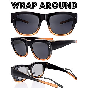 The Fresh High Definition Polarized Wrap Around Shield Oversized Sunglasses for Large Prescription Glasses - Gift Box Package (F606-Crystal Black/Brown for Large Glasses, Grey)