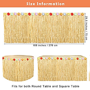 Fovths Luau Grass Table Skirt Natural 9 Feet x 29.5 Inch Hawaiian Table Skirt for Tropical Hawaiian Party Decorations Luau Party Costume Party, Straw Yellow