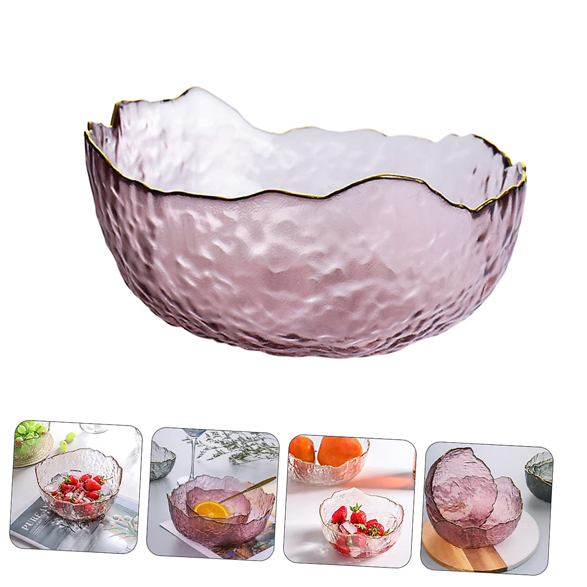 PRETYZOOM 1pc Salad Bowl Clear Container Candy Dishes Decorative Candy Bowls Decorative Pasta Bowls Glass Salad Bowl Glass Prep Bowl Fruit Bowl Mixing Bowl Noodle Bowl Purple Ramen Bowl Mini