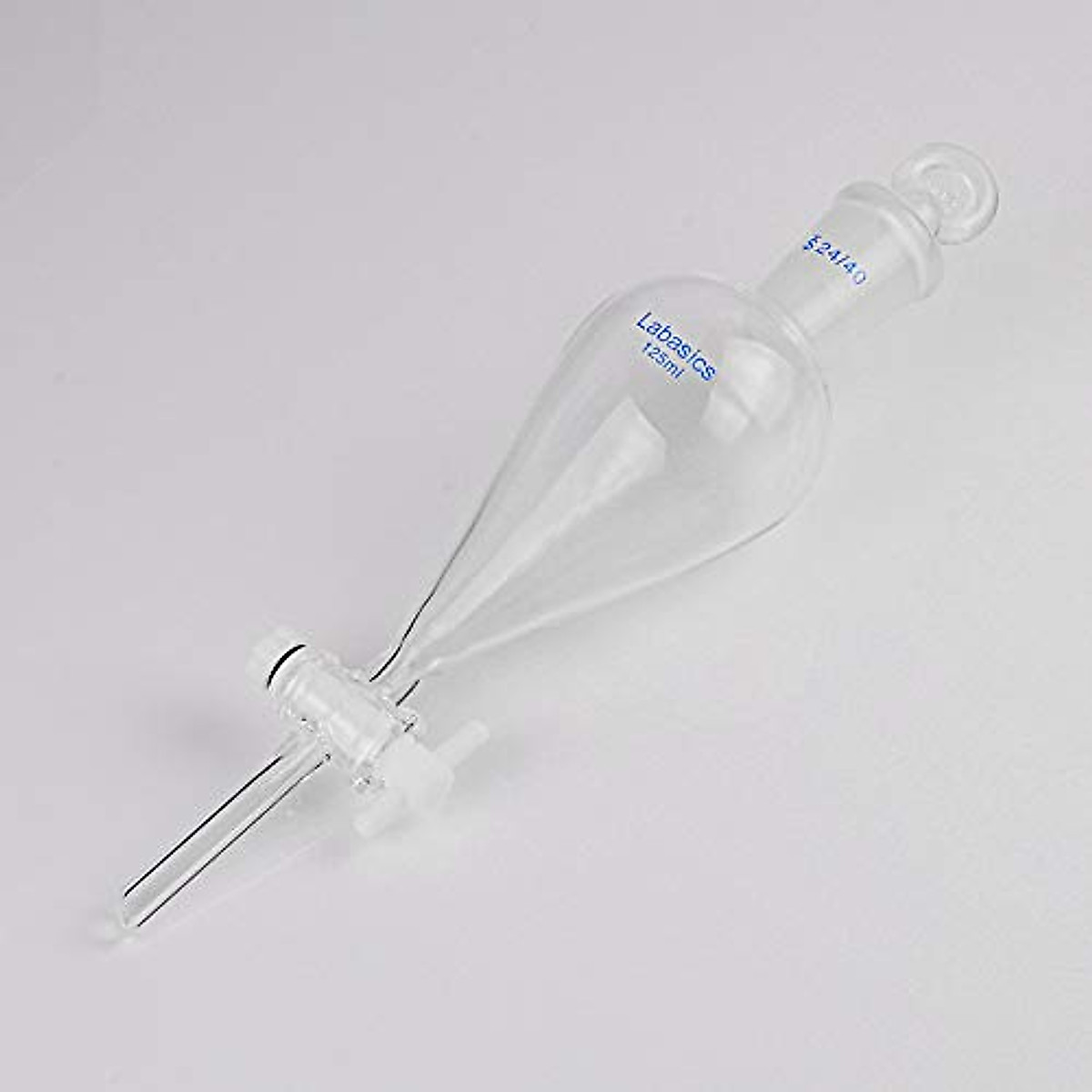 Labasics Borosilicate Glass 125ml Conical Separatory Funnel with PTFE Stopcock, 125mL