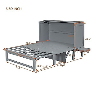 Harper & Bright Designs Queen Size Murphy Bed, Queen Murphy Cabinet Bed with USB Port and Removable Shelves on Each Side, Gray