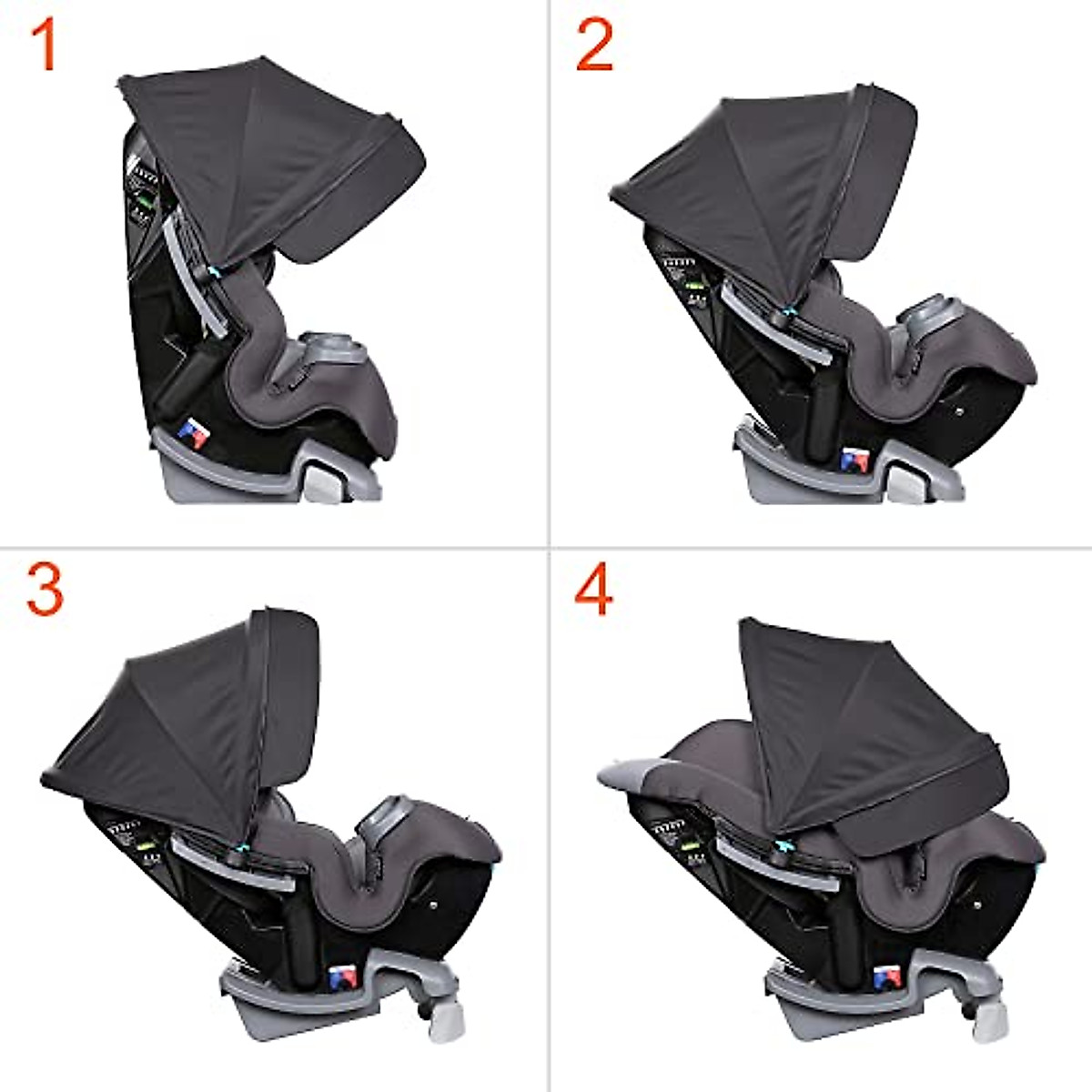 Baby Trend Cover Me 4-in-1 Infant Toddler Convertible Car Seat with Adjustable/Removable Canopy for Sun Protection & 2 Cup Holders, Stormy Gray
