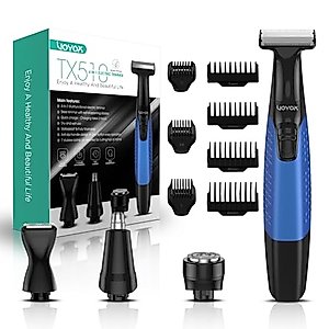 VOYOR Beard Trimmer for Men Electric Razor, Nose Face Body Hair Trimmer with Adjustable Length Combs All in 1 Rechargeable Mens Grooming Kit Cordless Electric Shaver Wet/Dry TX510 (Blue)
