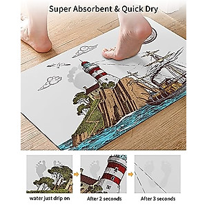 Light-house Bath Mat for Tub,Non Slip Bathroom Floor Runner Rug Quick Dry & Absorbent Diatomaceous Earth Shower Sink Kitchen Living Room Washable Doormat,Retro Sailboat Ocean Coastal Nautical 16"x24"