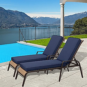 BPS Outdoor Lounger Cushion 72''L x 22''W x 3.5”H Patio Furniture Chair Seat Cushion Olifen Fabric Slipcover Sponge Foam - Set of 2
