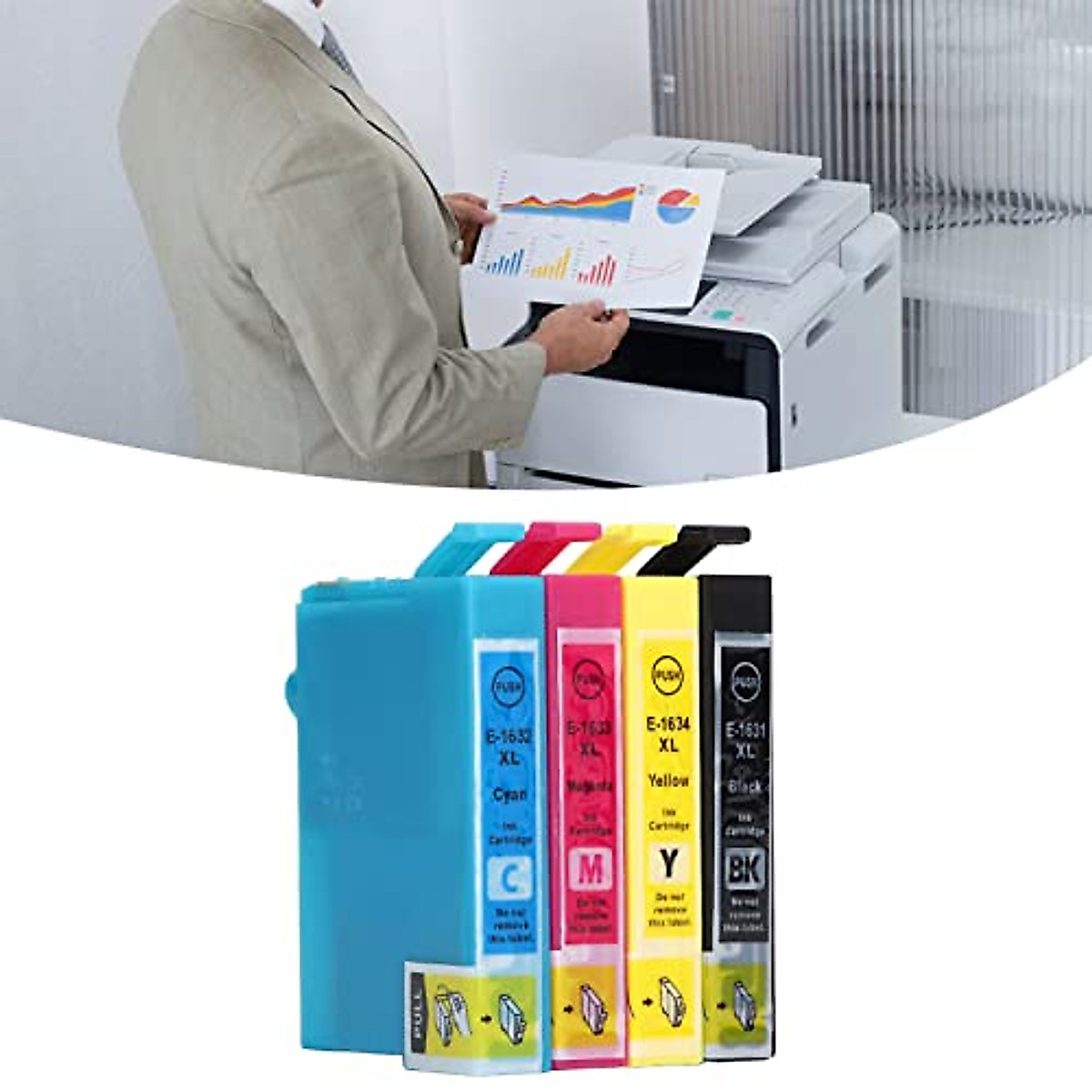 Hilitand 4Pcs Ink Cartridge Smoothly Ink Output Clear Fadeless Print Printer Cartridge with Ink for Printing Photos, Test Papers, Documents