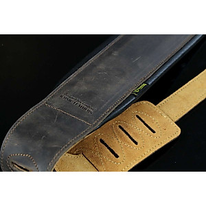Iconic Leathers 3.25&quot; Wide Lightly Distressed Dark Brown Dual Padded Leather Guitar and Bass Strap IL-5DBrn