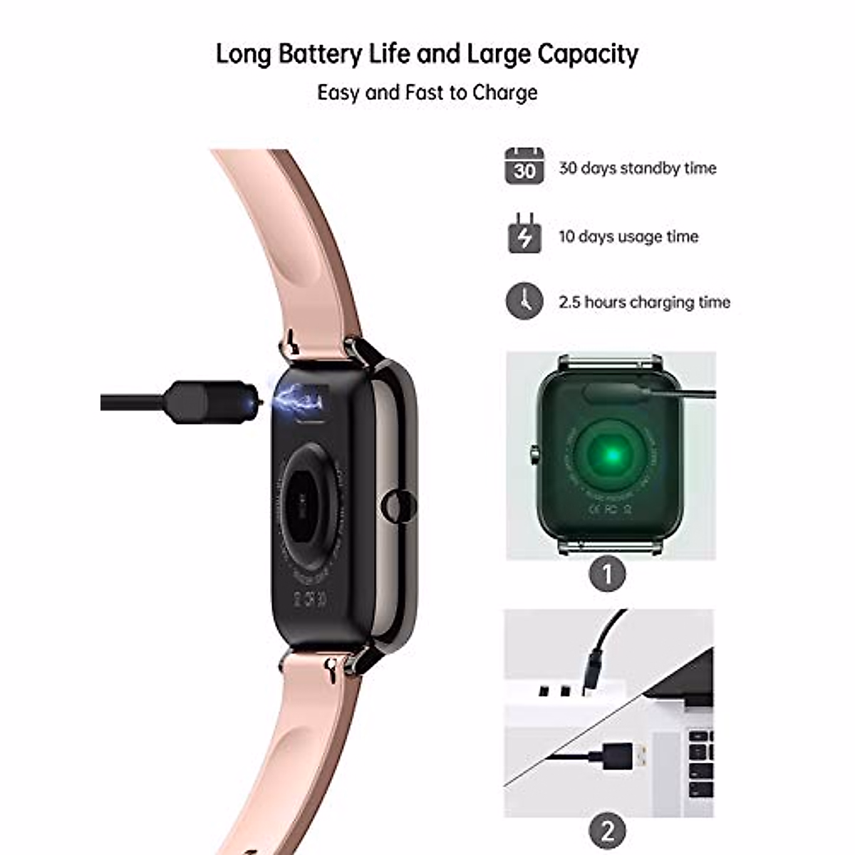 Popglory Smart Watch, Smartwatch with Blood Pressure, Blood Oxygen Monitor, Fitness Tracker with Heart Rate Monitor, Full Touch Fitness Watch for Android & iOS for Men Women