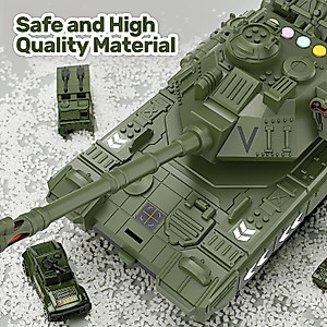 CUTE STONE Military Vehicles Set, Tank Toy Set with Realistic Light and Sound, Rotating Turret and Missile, 4 Pack Assorted Alloy Army Vehicles, Great Military Toy for Kids Boys