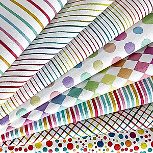 ONEART | 8 Pcs Printed Lychee Texture Faux Leather Sheets, 8"×12" Colorful Geometric Synthetic Leather Fabric for Earrings DIY Crafts Making-Rainbow