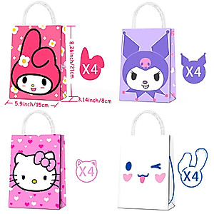 16 Pack Cat Melody Cute Lovely Kawai Animal Figure Characters Party Favor Gift Goody Candy Treat Bags with Handle for Girls Boys Kids Adults Birthday Baby Shower Party Favors Supplies Decorations