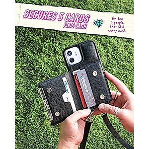 Smartish iPhone 12/12 Pro Crossbody Case for Women - Dancing Queen [Purse/Clutch with Detachable Strap & Card Holder] - Stiletto Black-Silver