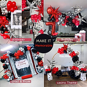 Black and Red Silver Balloon Garland kit 135Pcs Latex Chrome Silver and Crown star balloons for Birthday Party anniversary wedding graduation Christmas happy grad decorations 2025