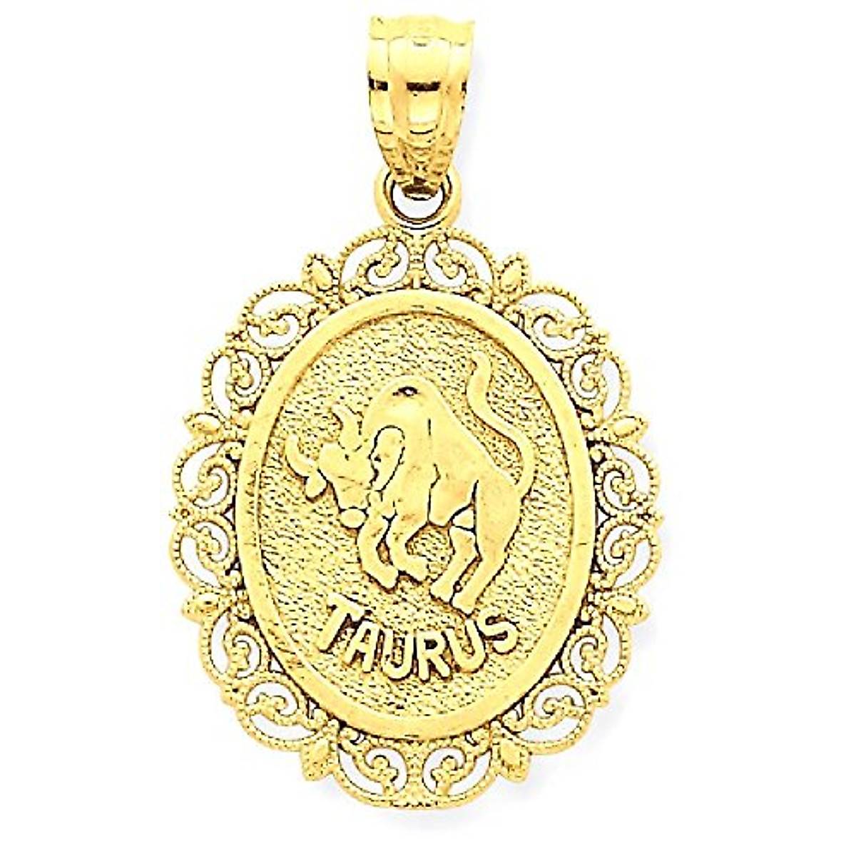 14K Yellow Gold Taurus Zodiac Oval Necklace Charm Pendant (Bull) Only