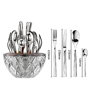 Silverware Set Flatware 24-Piece for 6,Glass Egg-shaped Organizer，Stainless Steel Tableware Cutlery Set，Kitchen Utensils，Spoon and Fork Set,Dishwasher Safe