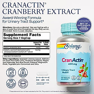SOLARAY CranActin Cranberry Extract 400mg, Concentrated Cranberry Supplement for Urinary Tract Health & Bladder Support, with Vitamin C for Immune Support, Vegan (120 CT)