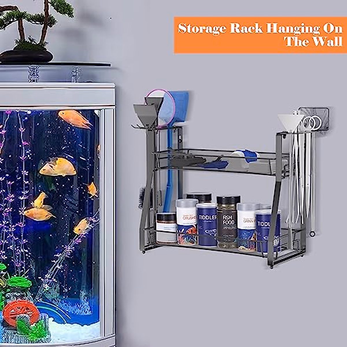 Amawarm Fish Tank Accessories Organizer, Fish Tank Cleaning Tools Organizer Rack, Aquarium Aquascape Tools Organizer, Aquarium Fish Nets Organizer, Organizer Rack for Aquarium and Fish Tank (Black)