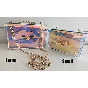 Limmuchi Holographic Bag Iridescent Purse for Women Evening Clutch Clear Purse Stadium Concert Approved (Large-20x8x15cm)