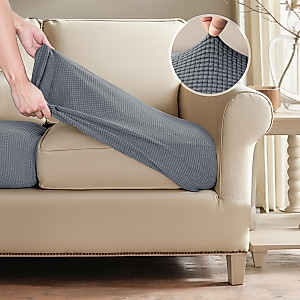 SUBRTEX Stretch Couch Cushion Cover, Sofa Cushion Furniture Protector, Couch Seat Slipcover, High Elasticity for RV Living Room (Loveseat Cushion, Light Grey)