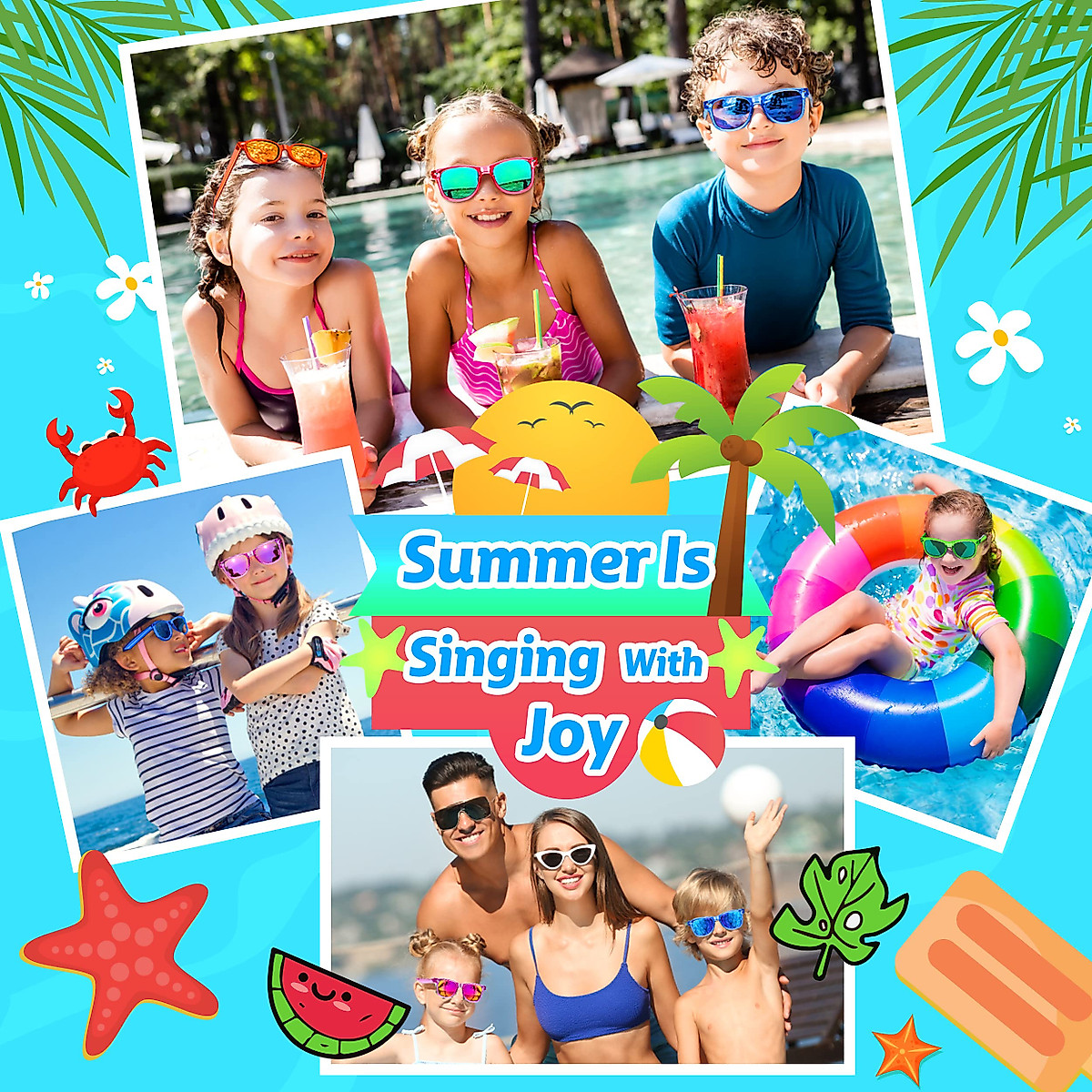 GIFTINBOX 24Pack Kids Sunglasse Bulk for Kids ,Great Gifts Party Favors For Kids 4-8 & 3-5, Translucent Sunglasses with UV400 Protection, Beach Pool Birthday Party Supplies