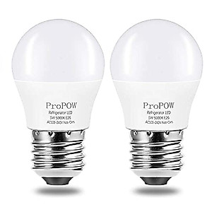 ProPOW LED Refrigerator Light Bulb, 120V A15 Fridge Bulbs 5 Watt White 5000K E26 Medium Base, Energy Saving Ceiling Home Lighting, Not-Dim, 2 Pack