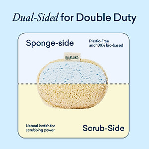 BLUELAND Scrub Sponge, 3-Pack, Dual-Sided Dish Loofah, Plastic-Free, Plant-Based Kitchen Scrubbing Non-Scratch