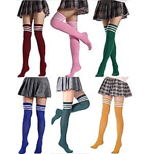 CISMARK Womens Thigh High Socks Over the Knee High Striped Stocking Boot Leg Warmer Long Socks for Daily Wear Cosplay