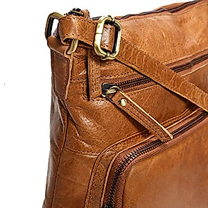 Wise Owl Genuine Leather Crossbody Handbags & Purses for Women -Premium Crossover Over the Shoulder Bag (Cognac Multi-Wax)