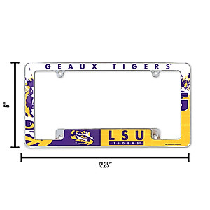 Rico Industries NCAA LSU Tigers Primary 12" x 6" Chrome All Over Automotive License Plate Frame for Car/Truck/SUV