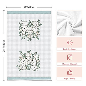 Artoid Mode Buffalo Plaid Bunny Rabbit Eucalyptus Leaves Happy Easter Kitchen Towels Dish Towels, 18x26 Inch Seasonal Spring Decoration Hand Towels Set of 4
